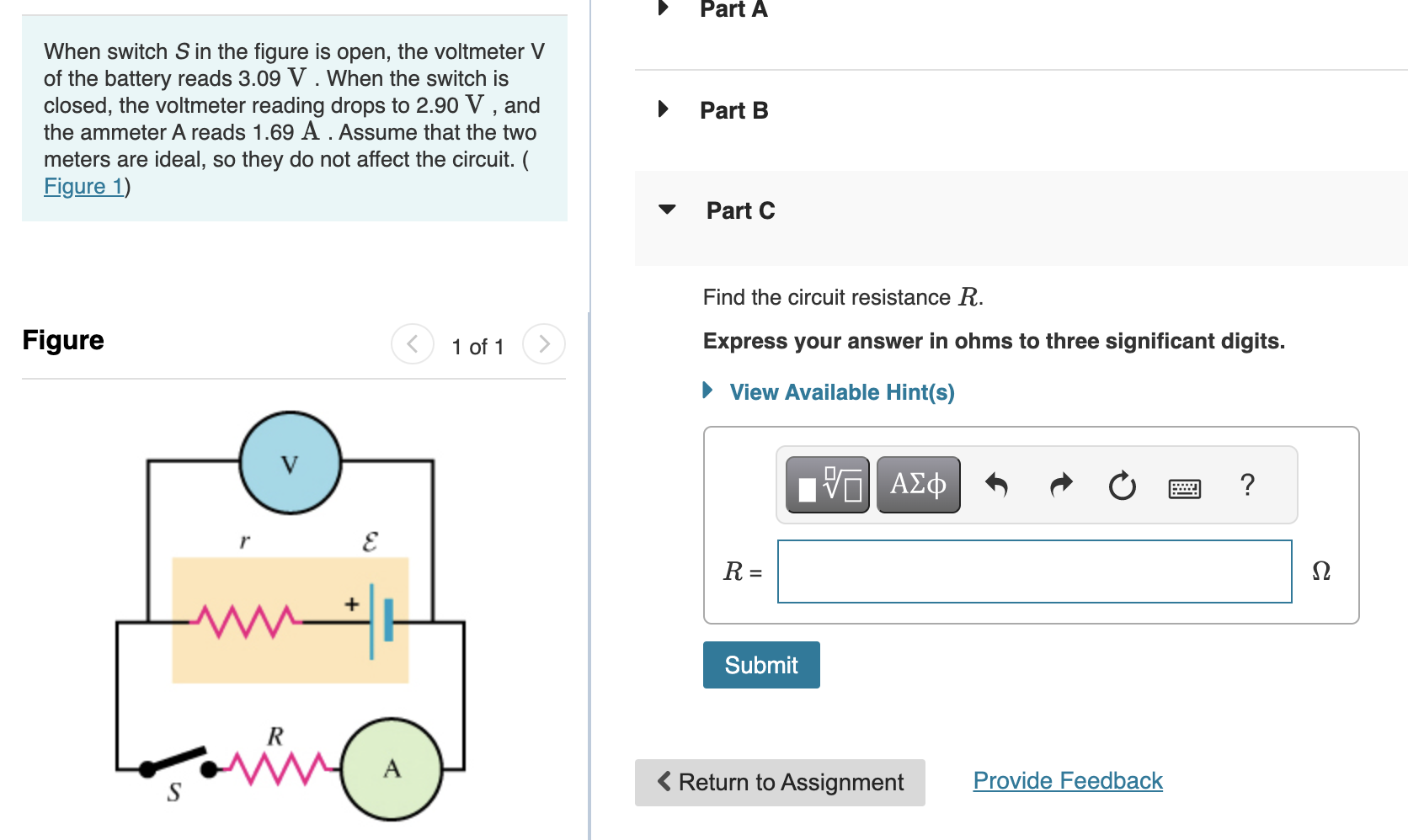 Solved When switch S in the figure is open, the voltmeter V | Chegg.com