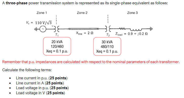 Solved A three-phase power transmission system is | Chegg.com