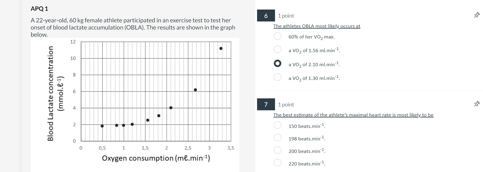 Solved APQ 1 A 22-year-old, 60 kg female athlete | Chegg.com