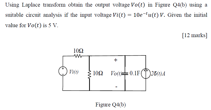 Solved Using Laplace transform obtain the output voltage | Chegg.com