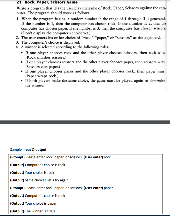 21. Rock, Paper, Scissors Game Write a program that | Chegg.com