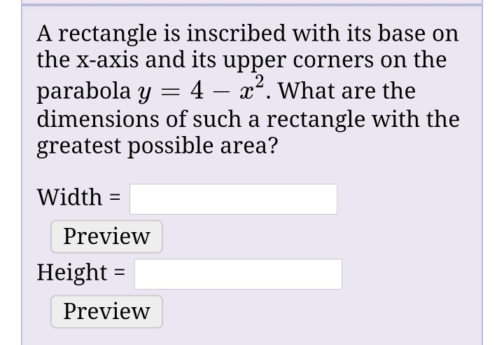 Solved A rectangle is inscribed with its base on the x-axis | Chegg.com