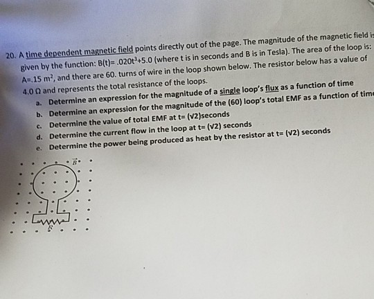 Solved 20. A time dependent magnetic field points directly | Chegg.com