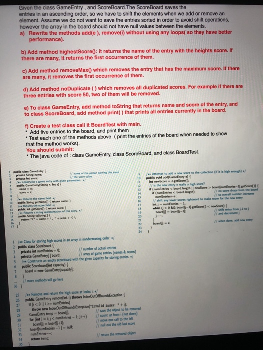 Solved Given the class GameEntry, and ScoreBoard.The | Chegg.com