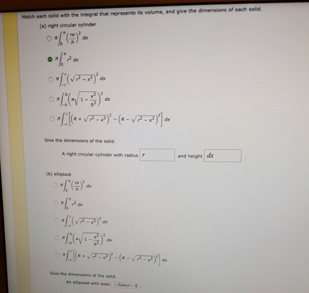 Solved Match each solid with the integral that represents | Chegg.com
