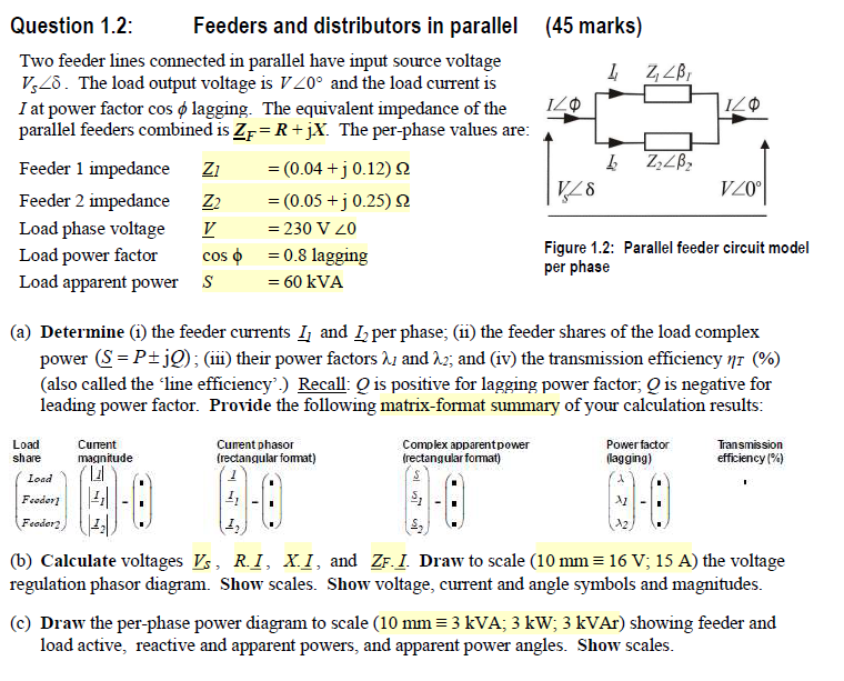 Solved Question 1.2: Feeders and distributors in parallel | Chegg.com