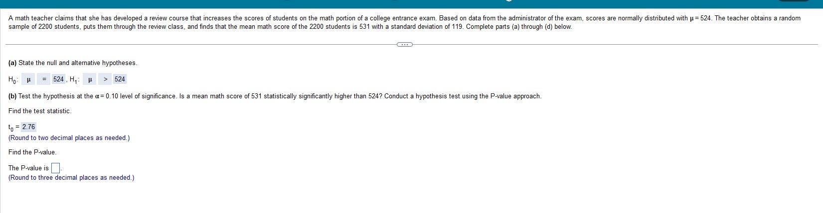 Solved (a) State the null and alternative hypotheses. | Chegg.com