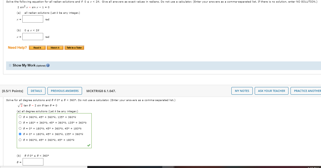 Solved Solve the following equation for all radian solutions | Chegg.com