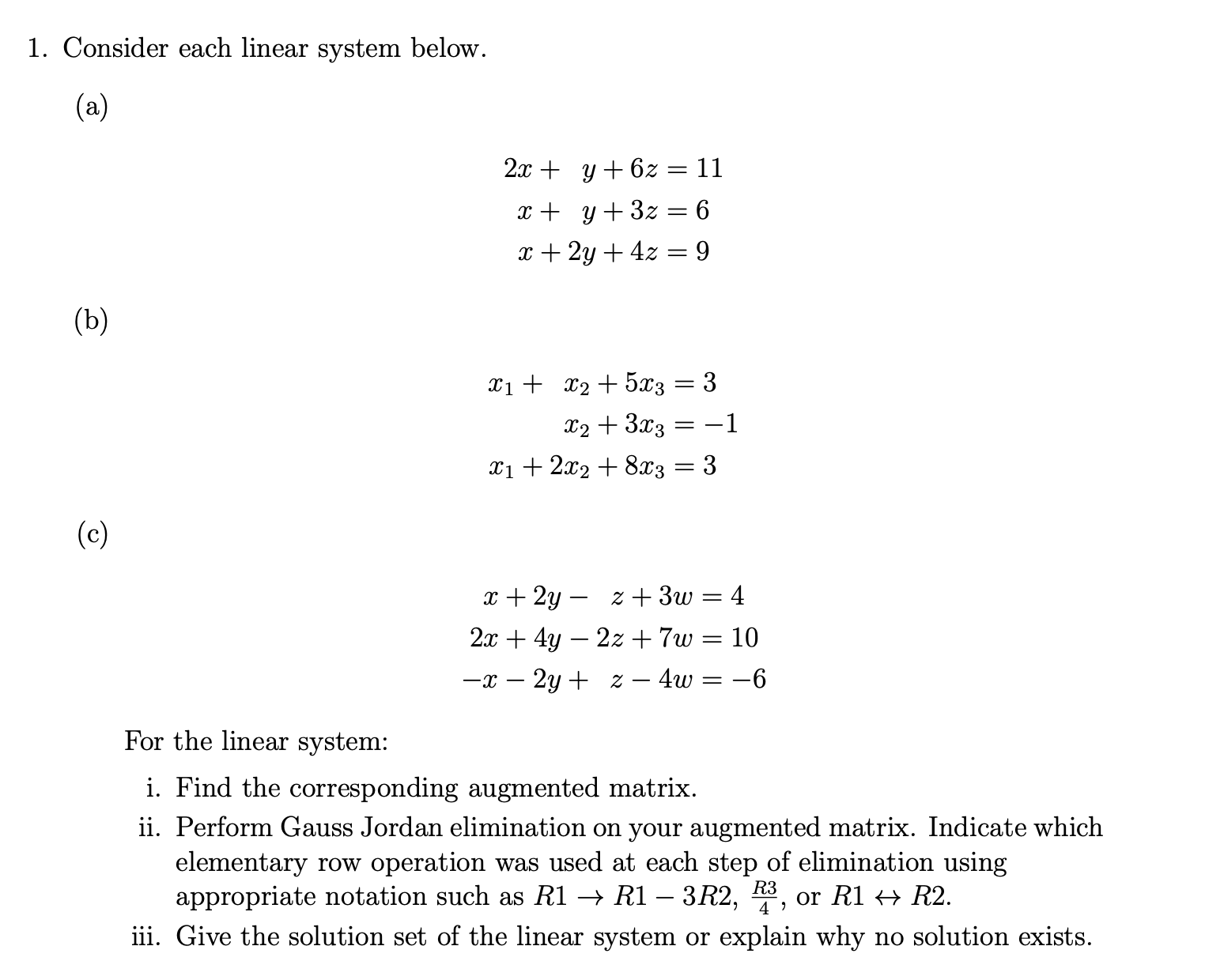 Solved 1. Consider each linear system below. (a) | Chegg.com