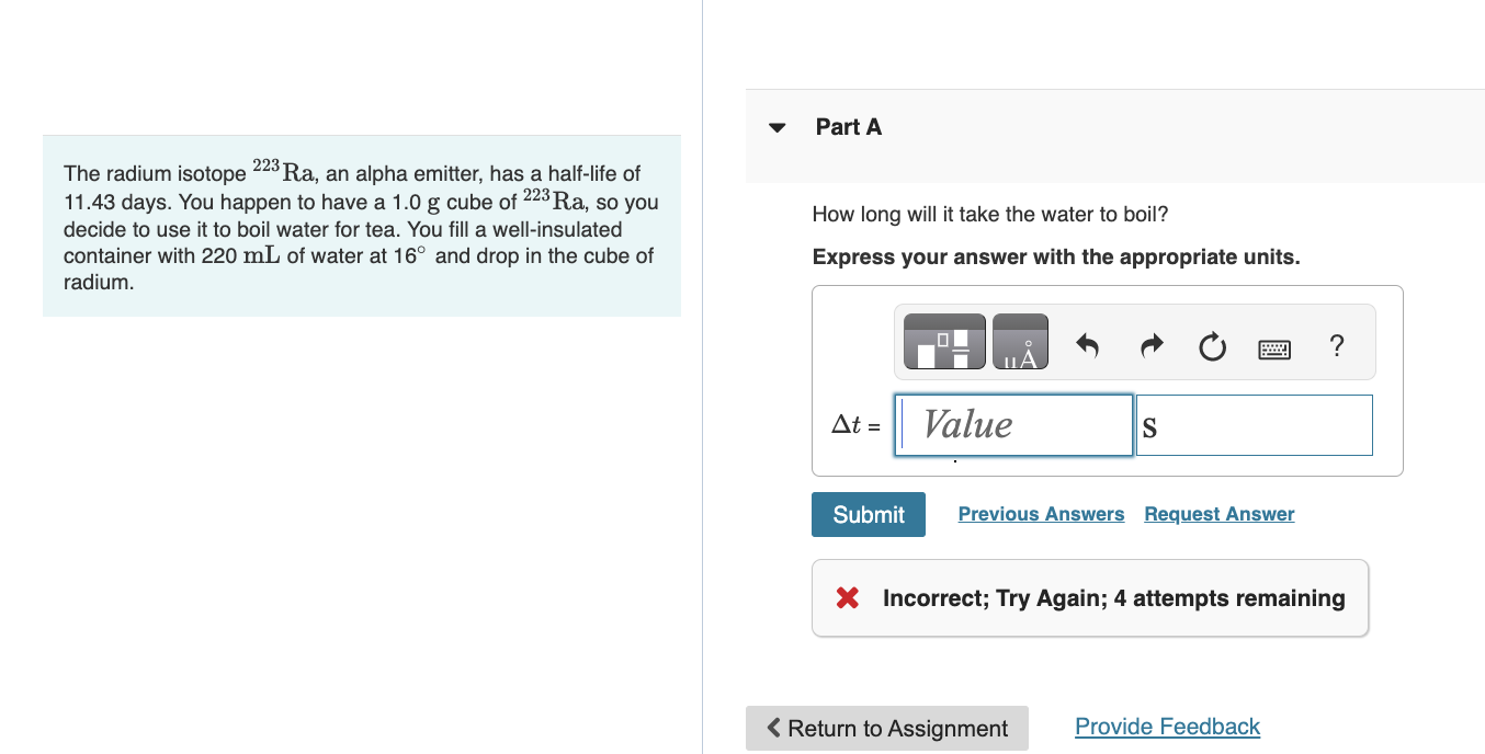 Solved The radium isotope 223Ra, an alpha emitter, has a | Chegg.com