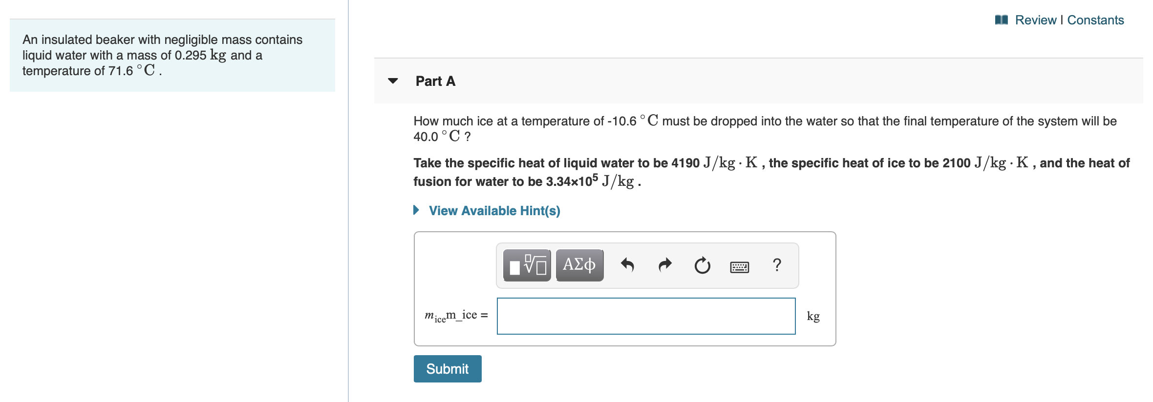 Solved A Review | Constants An insulated beaker with | Chegg.com