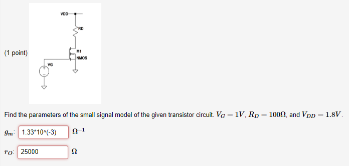 Solved RD (1 point) M1 NMOS VG Find the parameters of the | Chegg.com