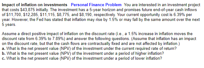 Solved Impact of inflation on investments Personal Finance | Chegg.com