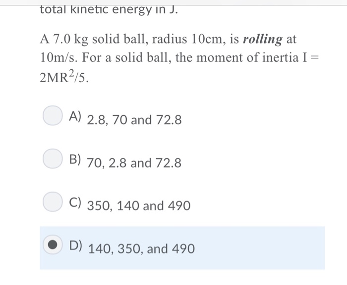 Solved Calculate the ball's angular velocity in rad/s: A 7.0 | Chegg.com