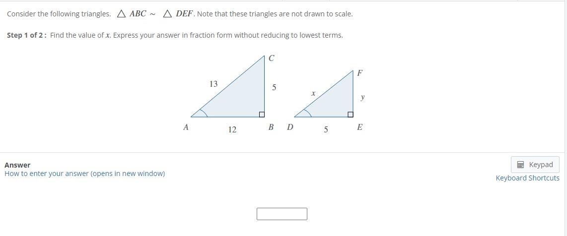 Solved Consider the following triangles. ABC∼ DEF. Note | Chegg.com