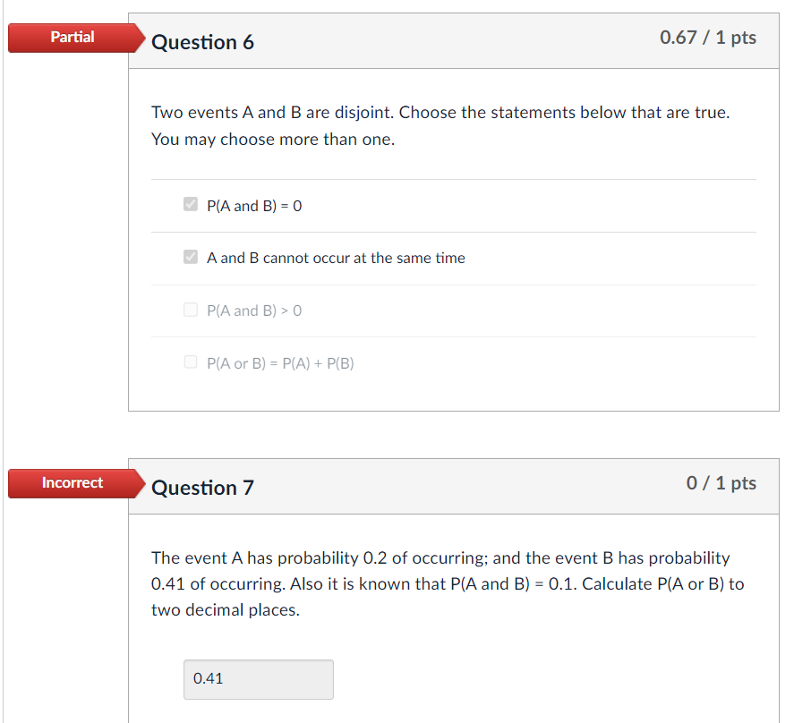 Solved Two events A and B are disjoint. Choose the | Chegg.com