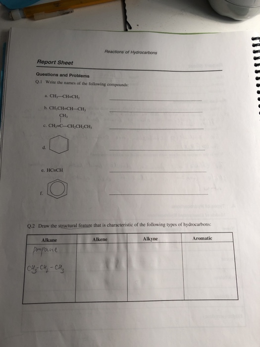 Solved Reactions of Hydrocarbons Report Sheet Questions and | Chegg.com