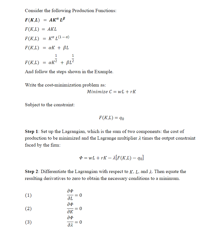 Solved Consider the following Production Functions: | Chegg.com