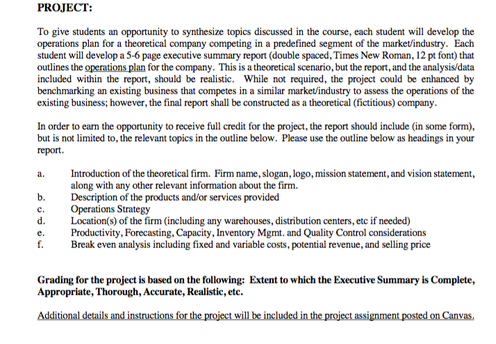 Solved PROJECT: To give students an opportunity to | Chegg.com