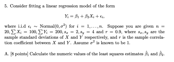 Solved 5. Consider fitting a linear regression model of the | Chegg.com