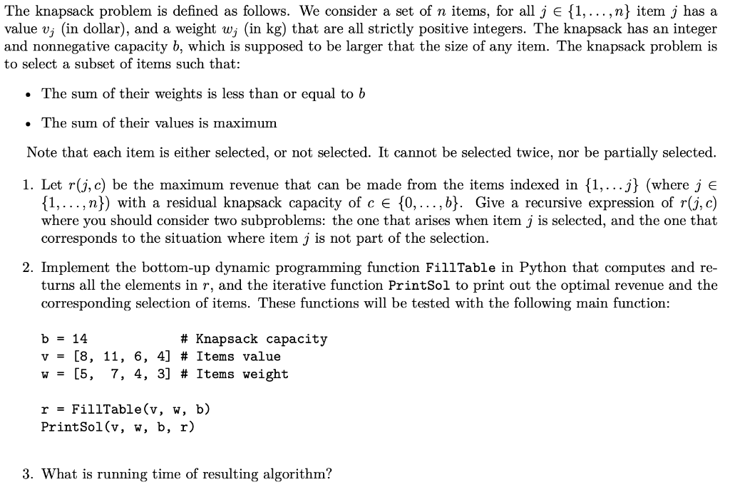 Solved The knapsack problem is defined as follows. We | Chegg.com