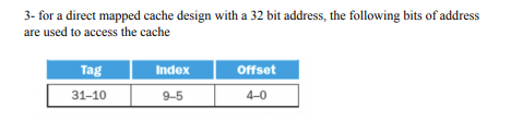 Solved 3- for a direct mapped cache design with a 32 bit | Chegg.com