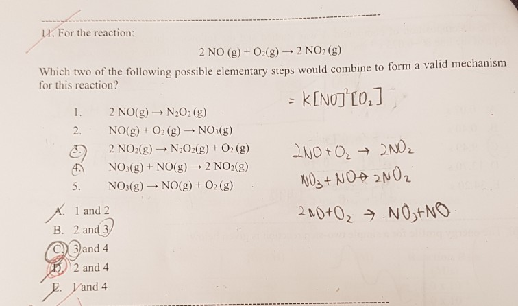 Solved 1. For the reaction: 2 NO (g) + O2(g) → 2 NO2 (g) | Chegg.com
