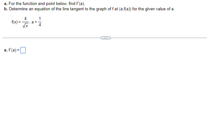 Solved a. For the function and point below, find f′(a). b. | Chegg.com
