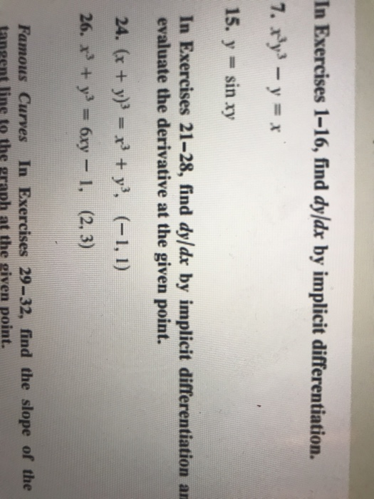 Solved In Exercises 1-16, find dyldx by implicit | Chegg.com