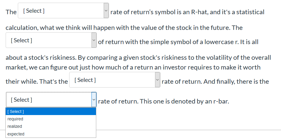 Solved The [Select ] rate of return's symbol is an R-hat, | Chegg.com