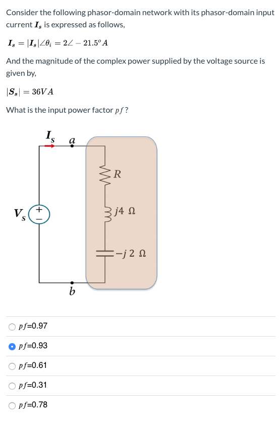 Solved Consider the following phasor-domain network with its | Chegg.com