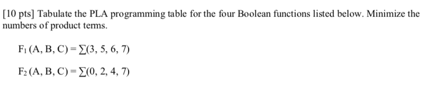 Solved [10 pts] Tabulate the PLA programming table for the | Chegg.com