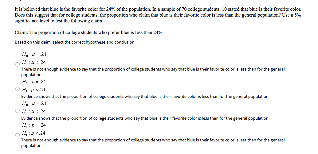 Solved It is believed that blue is the favorite color for | Chegg.com