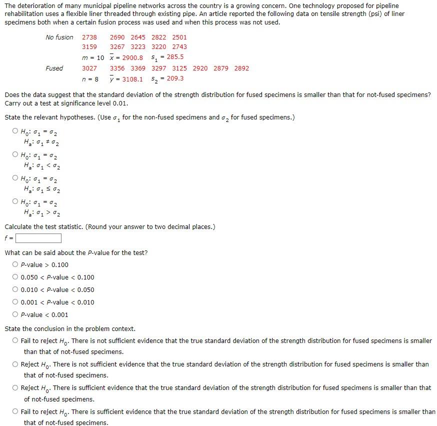Solved The deterioration of many municipal pipeline networks | Chegg.com