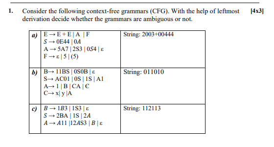 Solved 1. [4x3] Consider the following context-free grammars | Chegg.com