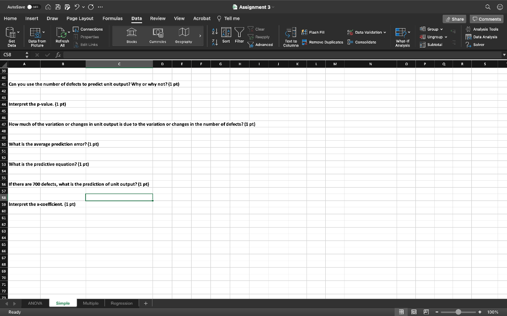 Solved AutoSave OF AAP 2G ... Assignment 3 Home Insert Draw | Chegg.com