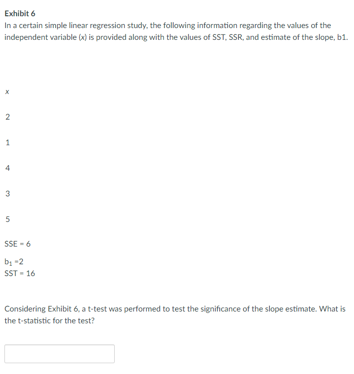 Solved Exhibit 6 In a certain simple linear regression | Chegg.com