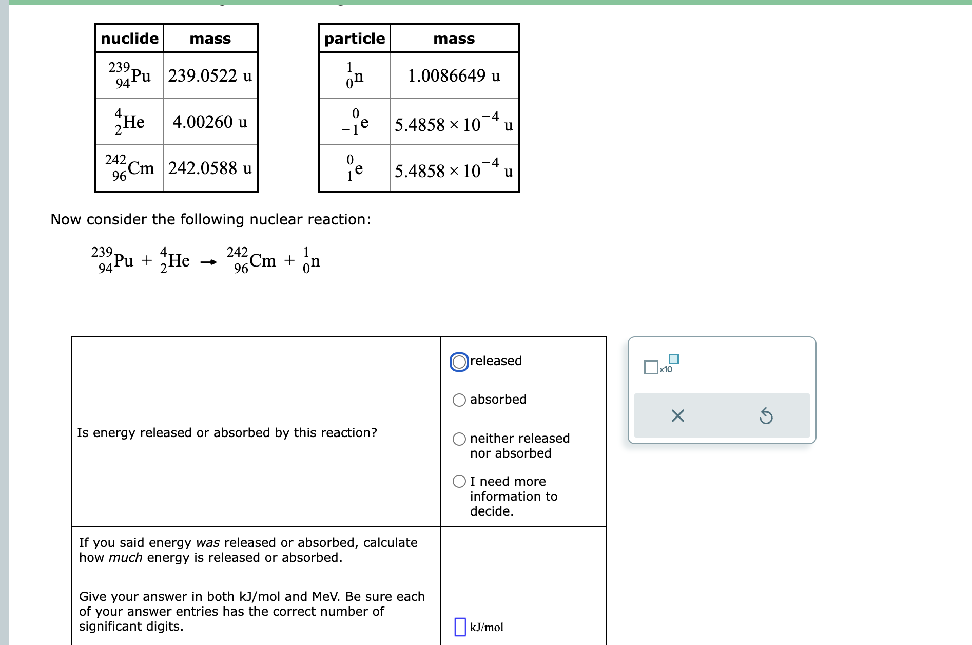 Solved Now consider the following nuclear reaction: | Chegg.com