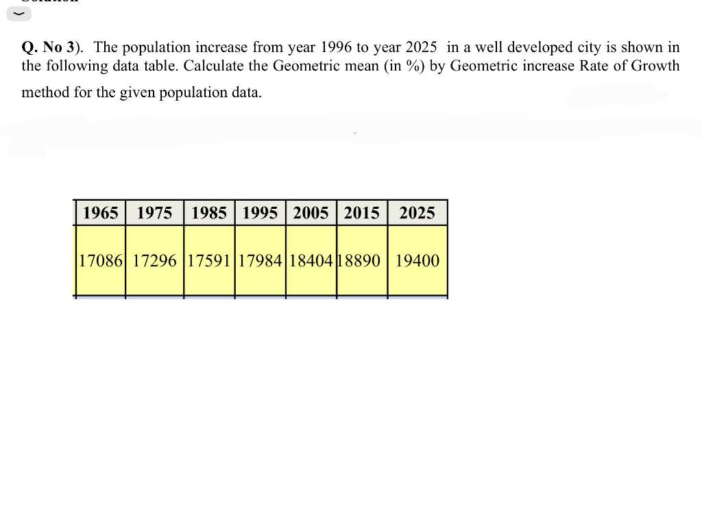 Solved Q. No 3). The population increase from year 1996 to | Chegg.com
