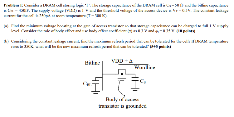 Solved Problem 1: Consider a DRAM cell storing logic “l'. | Chegg.com