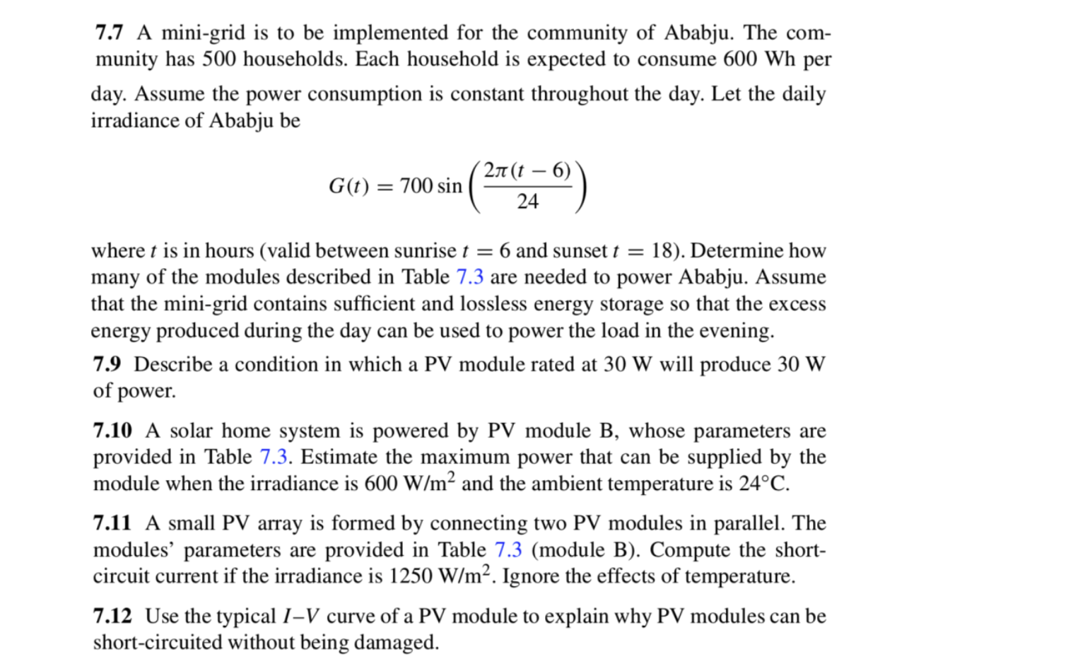 Solved 7.1 Consider PV module A whose characteristics are | Chegg.com