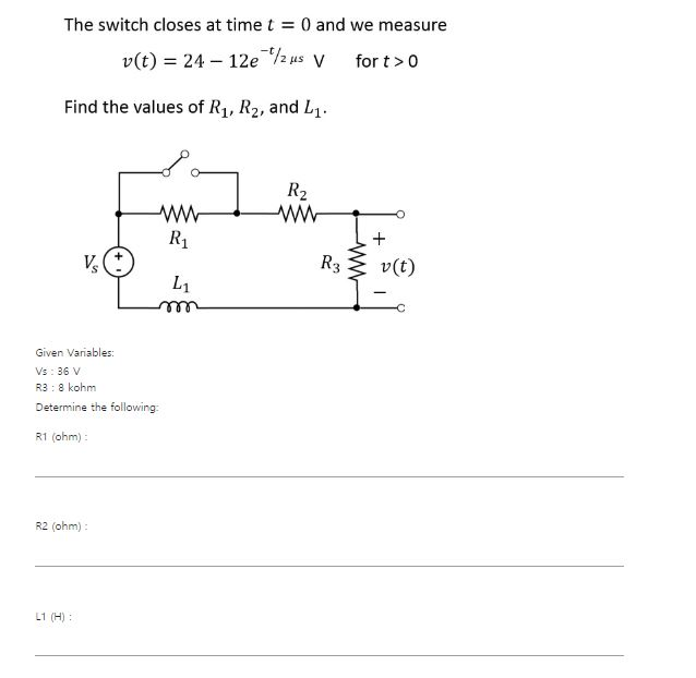 Solved The switch closes at time t 0 and we measure v(t) 24 | Chegg.com