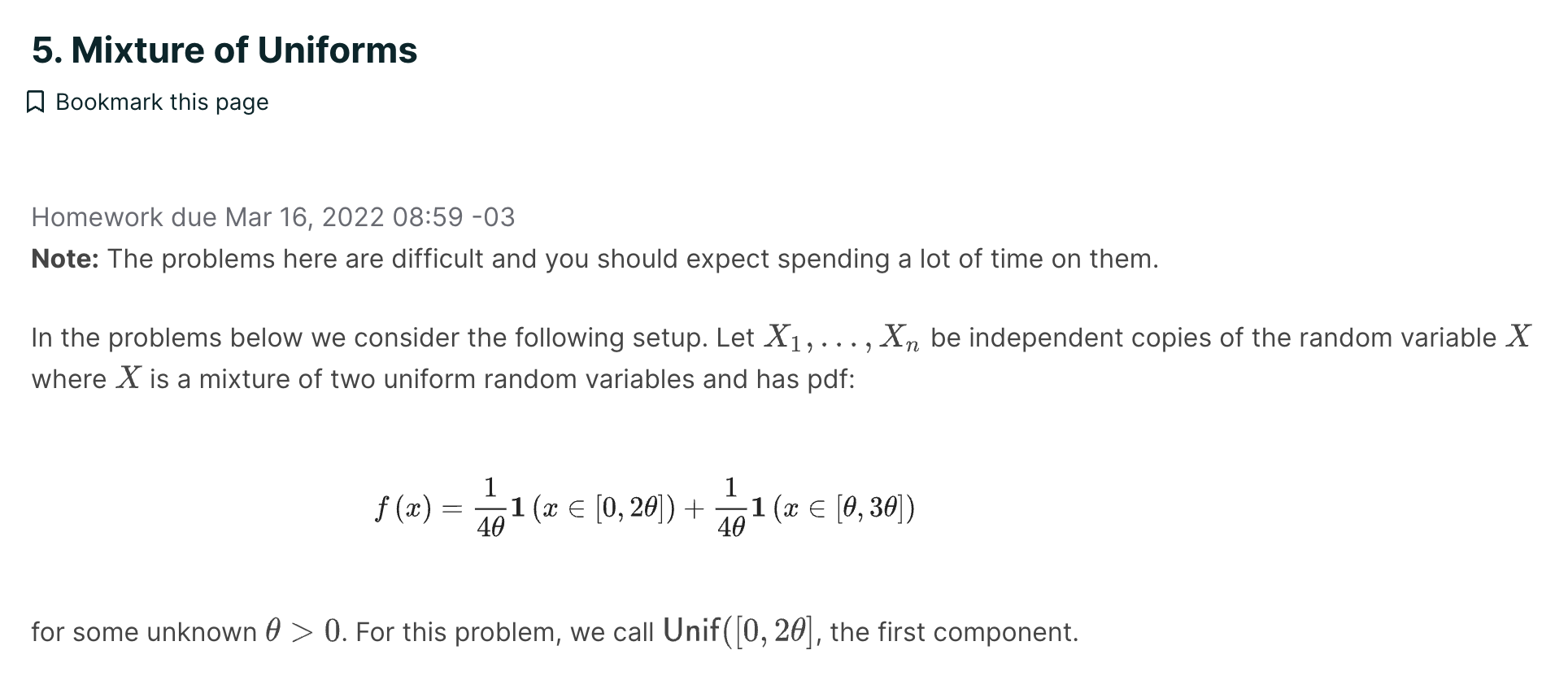 Solved 5. Mixture of Uniforms A Bookmark this page Homework | Chegg.com