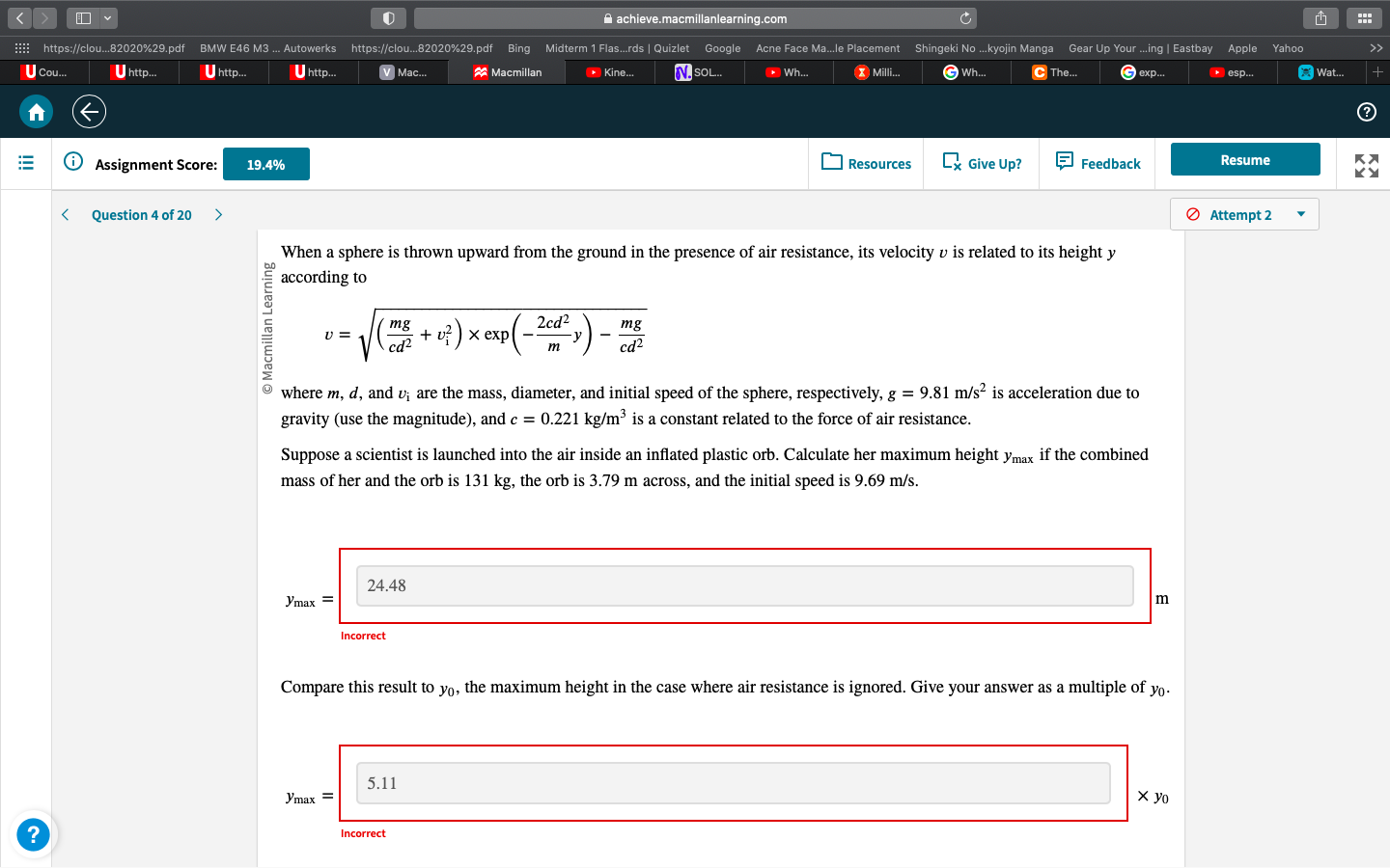Solved When a sphere is thrown upward from the ground in the | Chegg.com