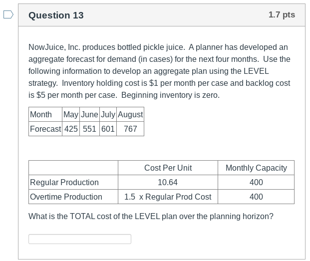 Solved NowJuice, Inc. produces bottled pickle juice. A | Chegg.com