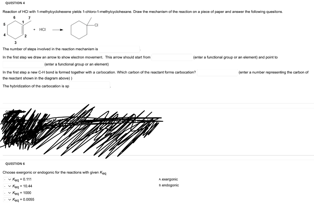 Solved QUESTION 4 Reaction of HCI with 1-methylcyclohexene | Chegg.com