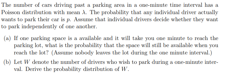 Solved The number of cars driving past a parking area in a | Chegg.com