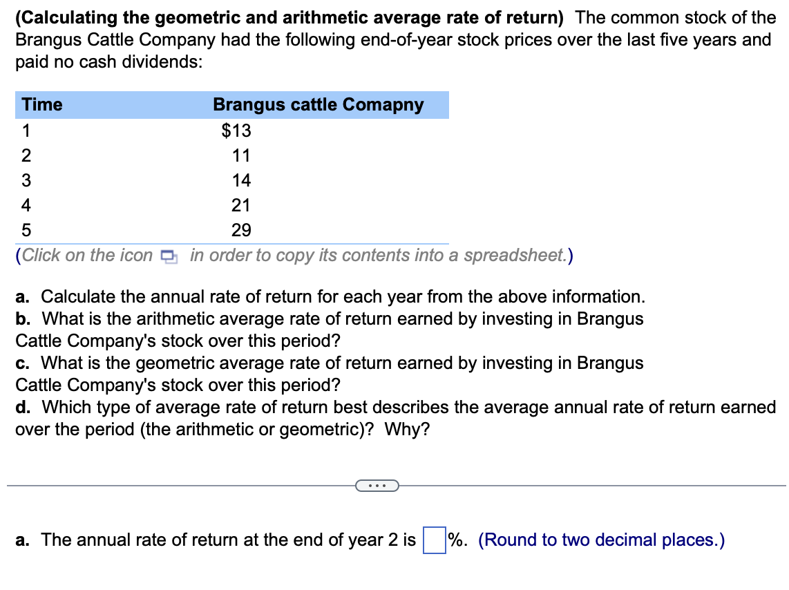 Solved (Calculating the geometric and arithmetic average | Chegg.com