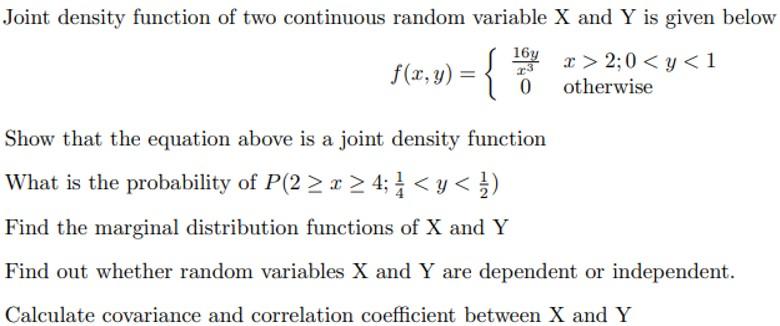 Solved Joint density function of two continuous random | Chegg.com