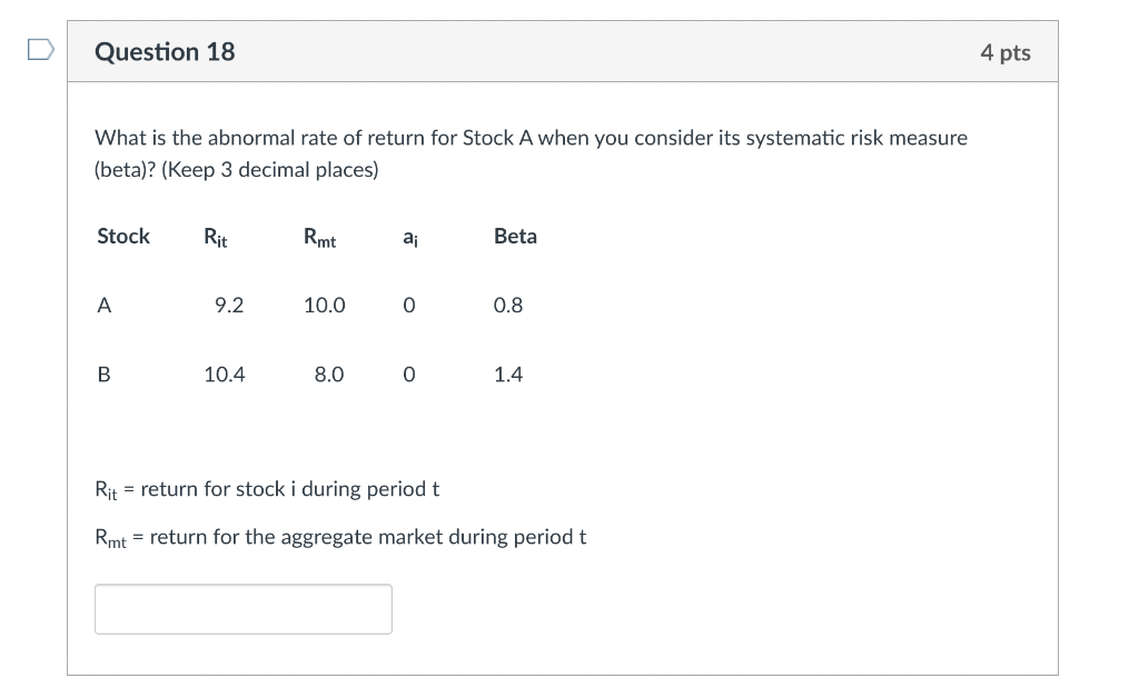 Solved What is the abnormal rate of return for Stock A when | Chegg.com